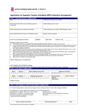 Fillable Online Application for Deposits Transfer (InterBank GIRO ...