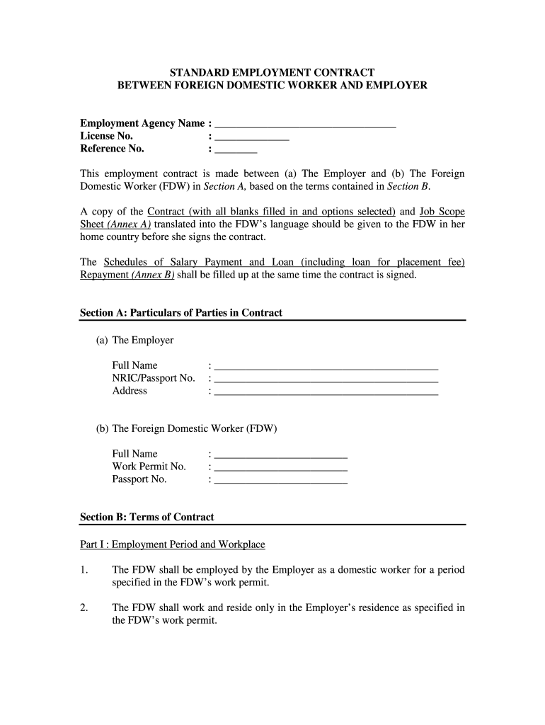 Singapore Standard Employment Contract Fill Online Printable 