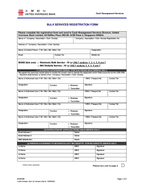 Fillable Online BULK SERVICES REGISTRATION FORM - UOB Fax Email Print ...