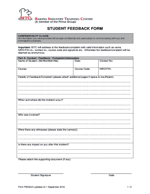 Fillable Online STUDENT FEEDBACK FORM Fax Email Print - pdfFiller
