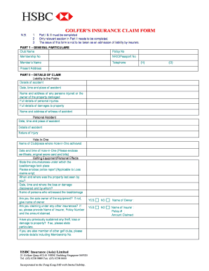Golfer's Insurance Claim Form - HSBC Singapore - Fill and Sign ...