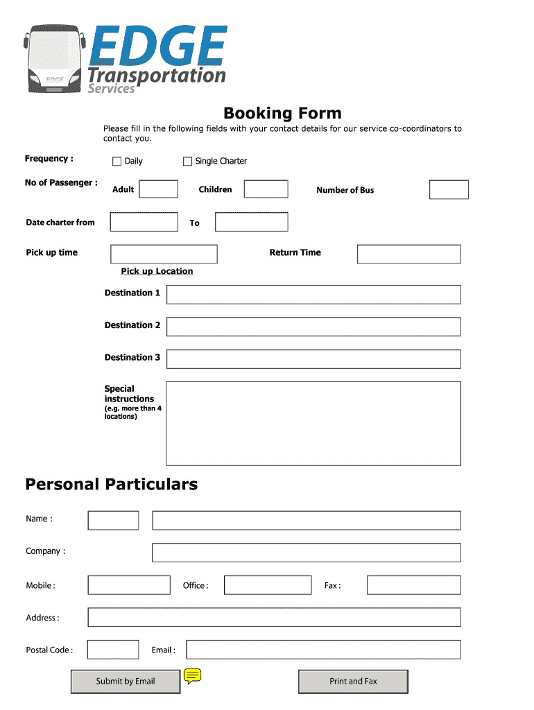 Fillable Online Booking Form Personal Particulars Fax Email Print - pdfFiller