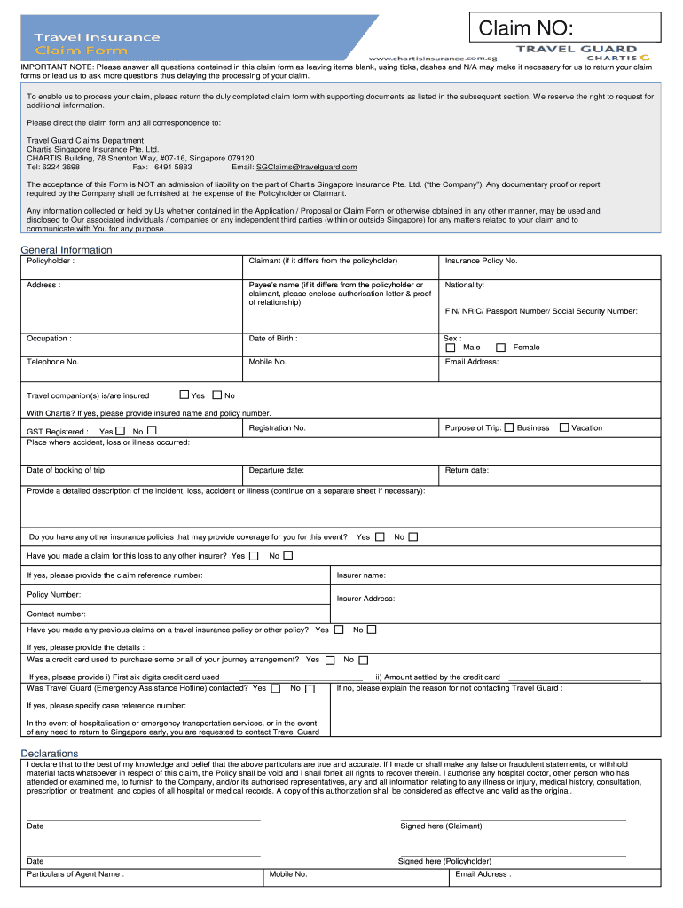Fillable Online Travel Insurance Claim Form Fax Email Print - pdfFiller