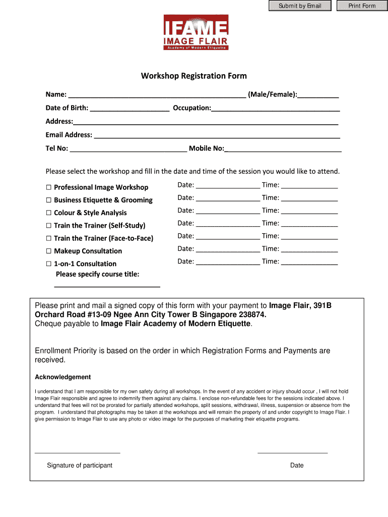 Fillable Online Workshop Registration Fax Email Print - pdfFiller