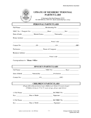 Fillable Online Update of particulars form - June 2012.doc Fax Email ...