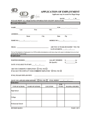 Fillable Online APPLICATION OF EMPLOYMENT - Quality Dialysis Fax Email Print - pdfFiller