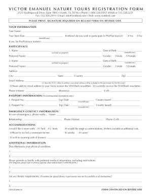 Fillable Online Tour registration form - Victor Emanuel Nature Tours ...