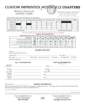 Fillable Online Military Discount ORDER FORM OR Fax Email Print - pdfFiller