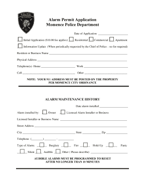 Alarm Permit Application - Momence Police Department - City Of ...