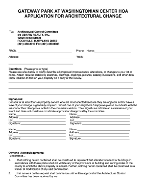 Fillable Online Gateway park at washingtonian center hoa application ...