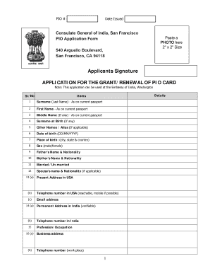 Fillable Online Application for the grant/renewal of pio card ...