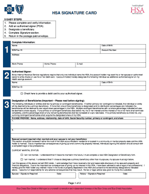 Fillable Online Healthy Blue Choices - Healthy Blue HSA Signature Card ...
