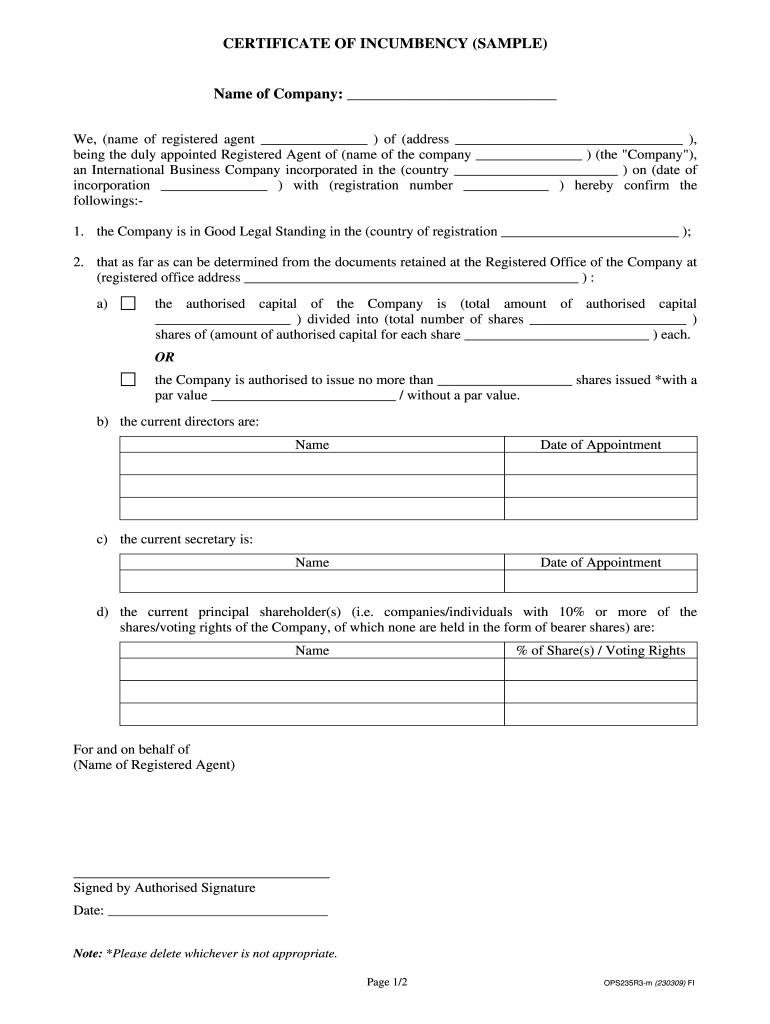 Certificate Of Incumbency Template Fill Online Printable Fillable 