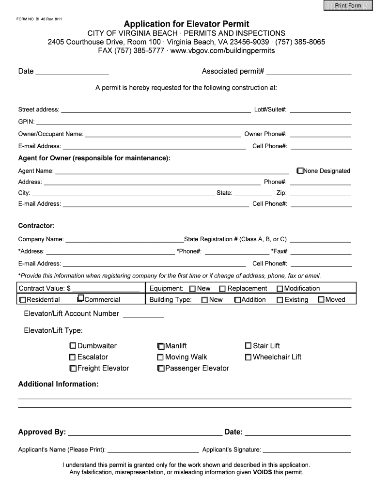 Fillable Online Elevator Permit Application Fax Email Print - pdfFiller