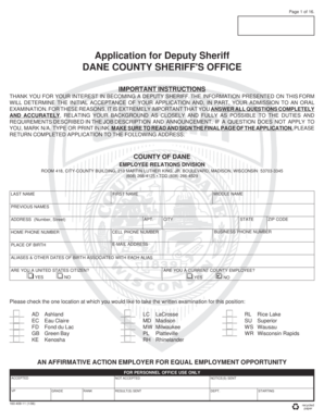 Fillable Online Application for Deputy Sheriff DANE COUNTY SHERIFF'S ...