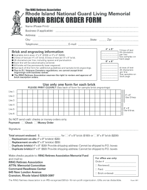 Fillable Online Donor brick order form - RING Retirees Association ...