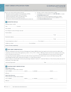 Fillable Online DEBIT ORDER APPLICATION FORM - Coronation.com Fax Email ...