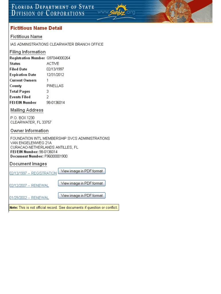 Fillable Online Fictitious Name Registration Fax Email Print - pdfFiller