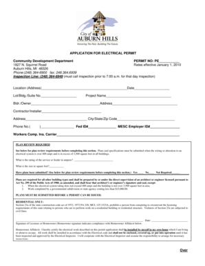 Fillable Online APPLICATION FOR ELECTRICAL PERMIT Community ... Fax ...