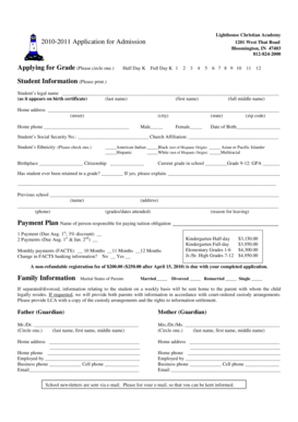 Fillable Online 10-11 LCA Admission application - Lighthouse Christian ...