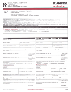 Fillable Online Loan Application - Texoma Federal Credit Union Fax ...