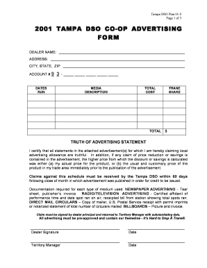Fillable Online 2001 TAMPA DSO CO-OP ADVERTISING FORM - Trane Florida ...