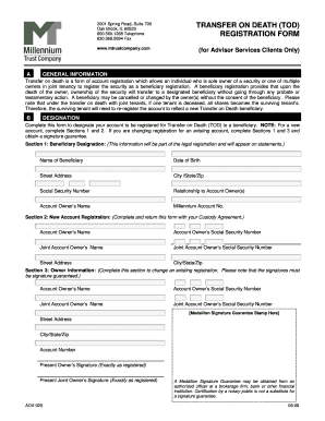Fillable Online TRANSFER ON DEATH (TOD) REGISTRATION FORM - Millennium ...