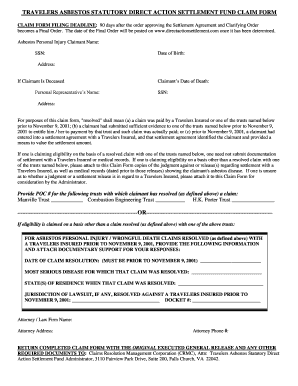 Fillable Online travelers statutory direct settlement fund form Fax ...