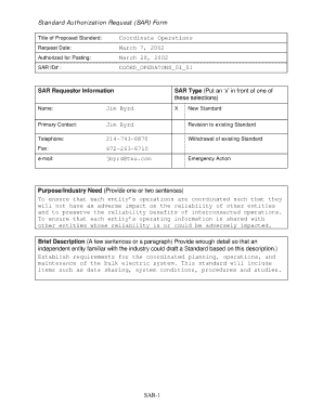 Fillable Online SAR-1 Standard Authorization Request (SAR) Form ...