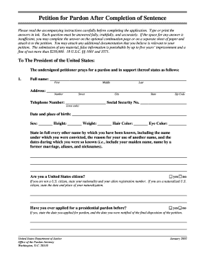 Fillable Online Petition for Pardon After Completion of Sentence ...