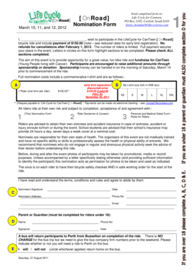 Fillable Online Nom Form (PDF) - Life Cycle for CanTeen Fax Email Print ...
