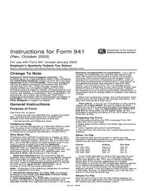 Fillable Online Instruction 941 (Rev. October 2003). Instructions for ...