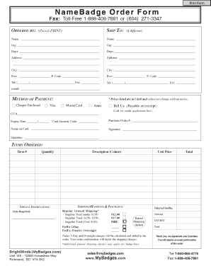 Fillable Online Order Form - Canada 2003 - MyBadges.com Fax Email Print - pdfFiller