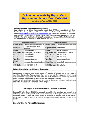 Fillable Online School Accountability Report Card Reported for School ...