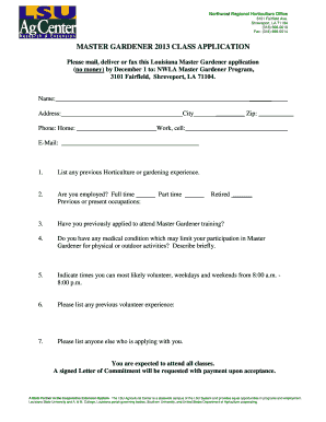 Fillable Online Master gardener 2004 class application - The LSU ...