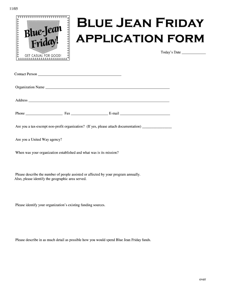 Blue Jean Friday Application Form - Fill Online, Printable, Fillable ...
