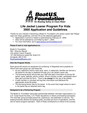 Fillable Online Life Jacket Loaner Program For Kids Fax Email Print ...