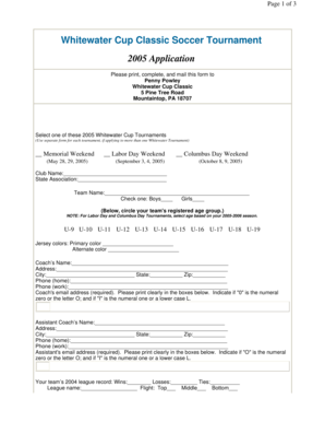 Fillable Online Page 1 of 3 Whitewater Cup Classic Soccer Tournament ...