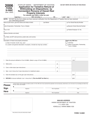 Fillable Online Form N-288C Rev 2005 Application for Tentative ...