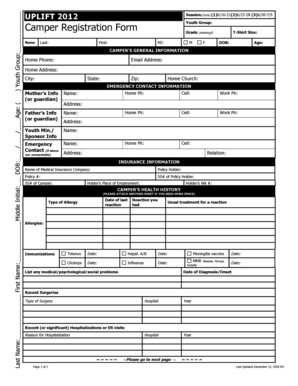 Fillable Online Camper Registration Form - Uplift Online Fax Email ...