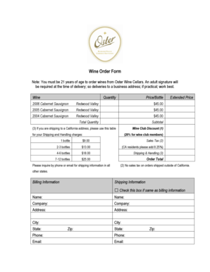 Fillable Online Wine Order Form Fax Email Print - pdfFiller
