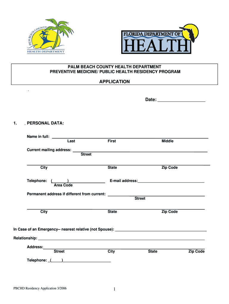 Fillable Online Preventive Medicine/Public Health Residency Program ...