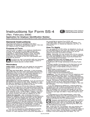 Fillable Online Instruction SS-4 (Rev. February 2006). Instructions for ...