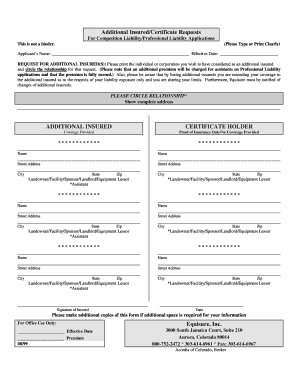 Fillable Online Additional Insured/Certificate Requests - Equisure, Inc ...