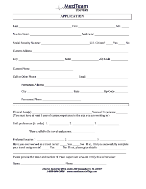 Fillable Online Application for Employment - MedTeam Staffing Fax Email ...