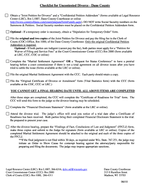 Fillable Online Checklist for Uncontested Divorce - Dane County Fax ...