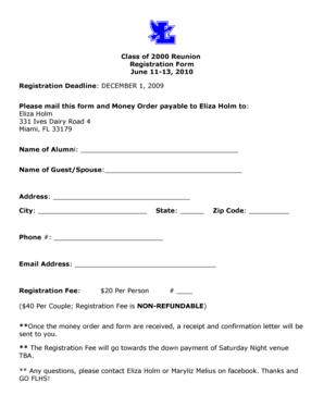Fillable Online Class of 2000 Reunion Registration Form Fax Email Print ...