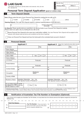 Fillable Online Personal Term Deposit Application (post or ... - Marfin ...