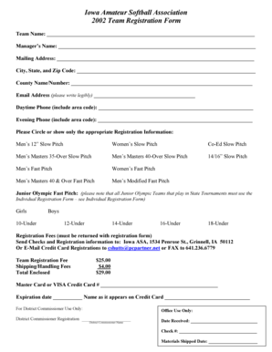 Fillable Online Iowa Amateur Softball Association 2002 Team ...