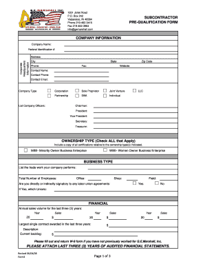 Fillable Online Subcontractor Prequalification Form - GE Marshall Inc ...